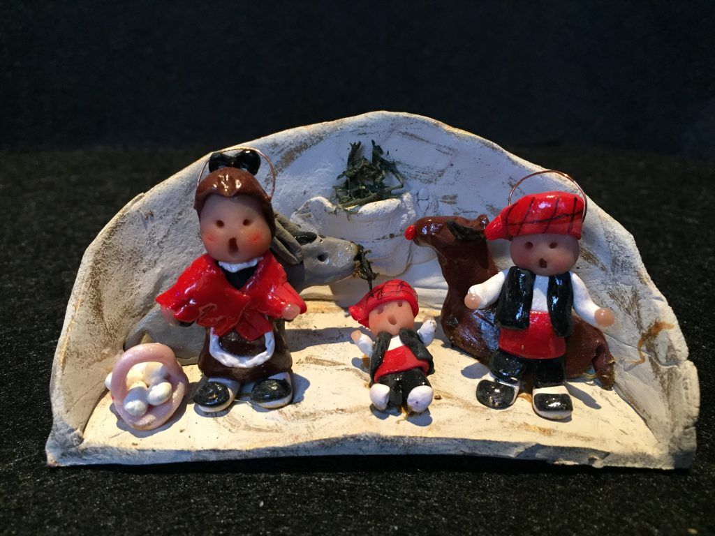 Belén mossi de bronce • Al pie de la cuna